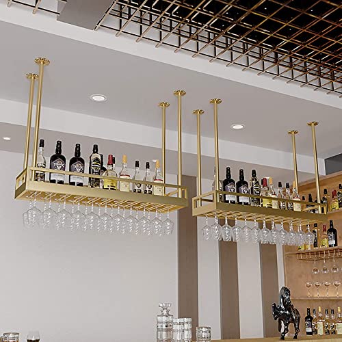 KEPMOGOH Ceiling Wine Glass Rack, Adjustable Hanging Metal Wine Holder Cabinet, Floating Iron Bottle Holder Wine Shelf, Wall-Mounted Wine Rack Storage Shelve for Bar Cafe Kitchen Party(Size : 120cm)