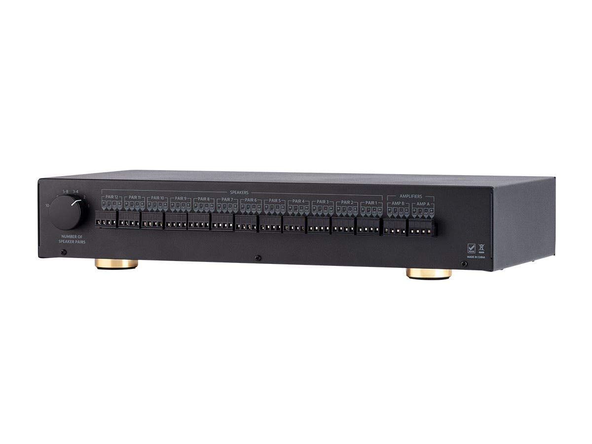 Monoprice SS-Pro 12 High Power Dual Source 300 Watt Peak 12 Pair Impedance Matching Speaker Selector (139067), Black