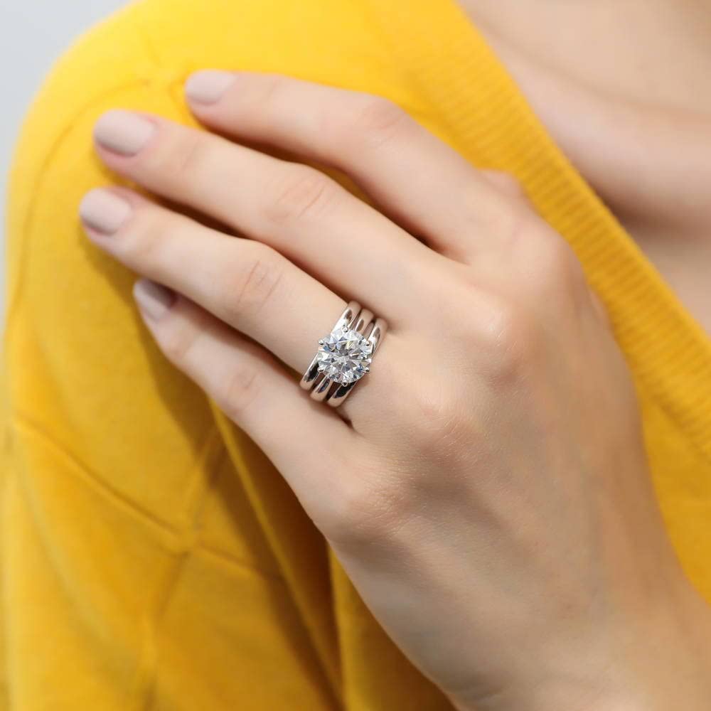 BERRICLE Sterling Silver Solitaire Wedding Engagement Rings 3.8 Carat Round Cubic Zirconia CZ Ring Set for Women, Rhodium Plated Size 10