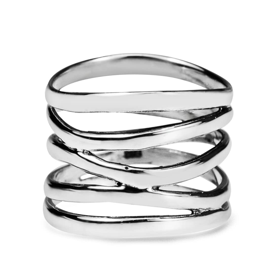 Big Multi Row Cross Lines Knot Bar Ring,S925 Sterling Silver Large Full Finger Wide Bands Thumb Ring for Women Girls (Ring_A, 7)