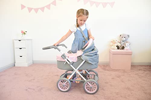 KOOKAMUNGA KIDS Baby Doll Stroller - Foldable Baby Stroller for Dolls - Play Stroller & Bassinet w/Retractable Canopy - Diaper Bag - Adjustable Soft Grip Handle - Ideal for 16” 18” & 20” Dolls