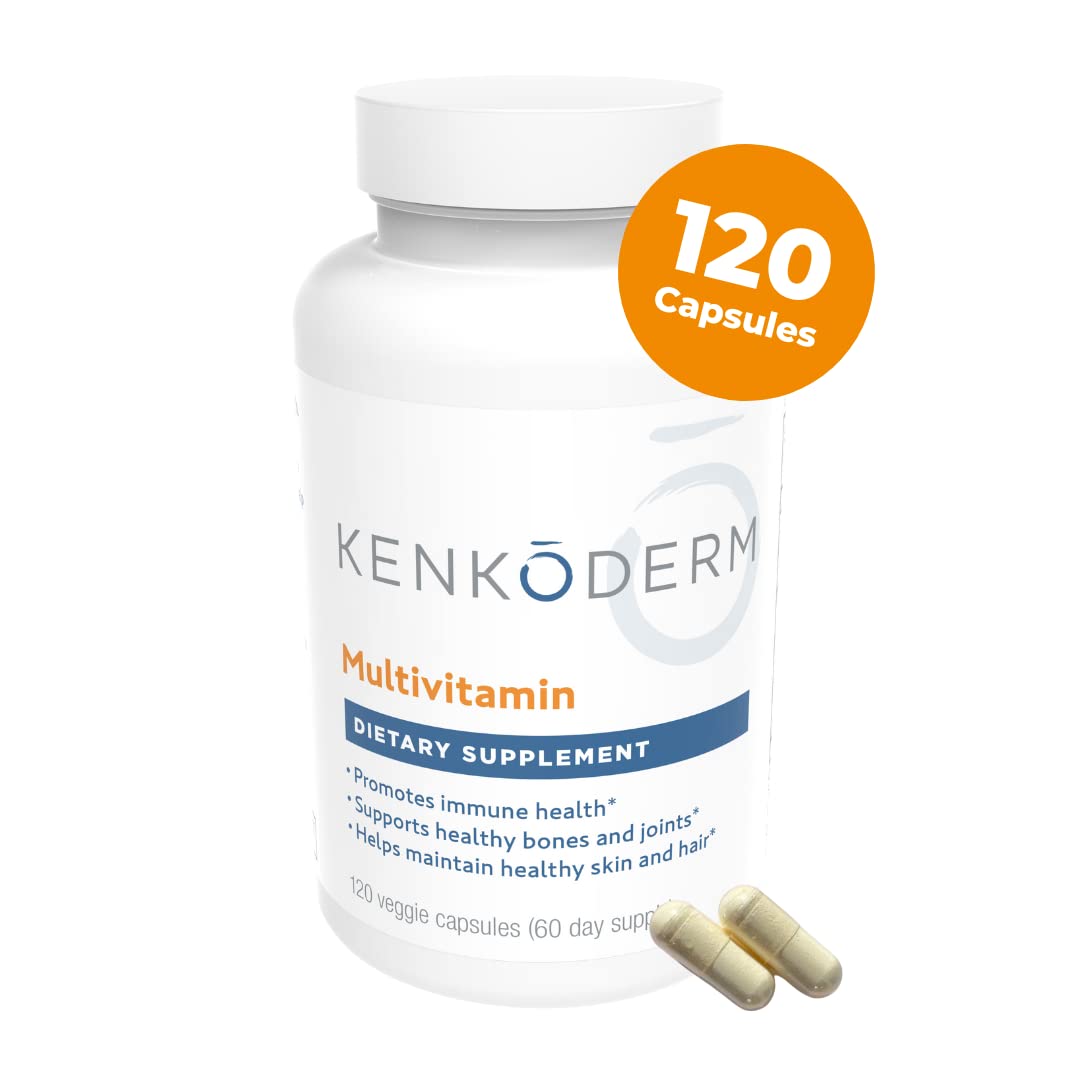 Kenkoderm Psoriasis Moisturizing Cream & Multivitamin Skin Care Bundle, Moisturizing Cream with Salicylic Acid, 10 oz & Multivitamin with Omega 3 & Vitamin D, Immune Support Supplement, 120 Capsules