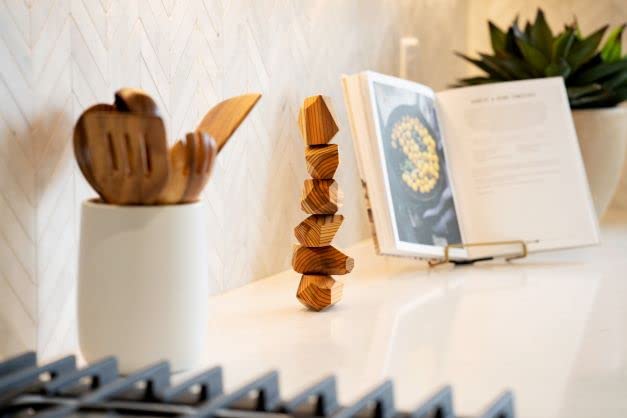 PERCHED Natural Cedar Stacking Rocks, Large Wooden Blocks, Montessori Puzzle Game, Toddler Toys For Classroom, Wood Balancing Stones Set (6 Pc)