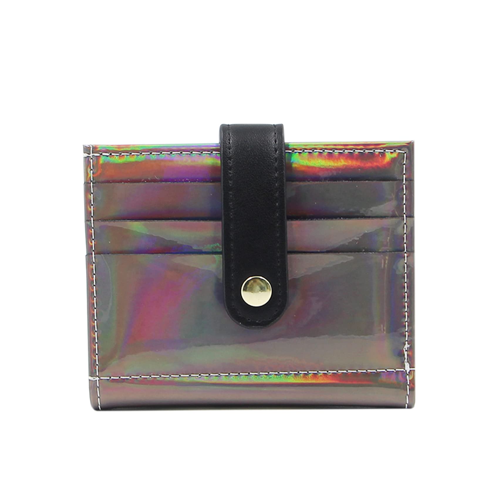 MINGSEECESS Women Bifold Leather Small Wallet Shiny Holographic Zipper Card Holder Coin Change Wallet Clutch Purse with 2 Straps