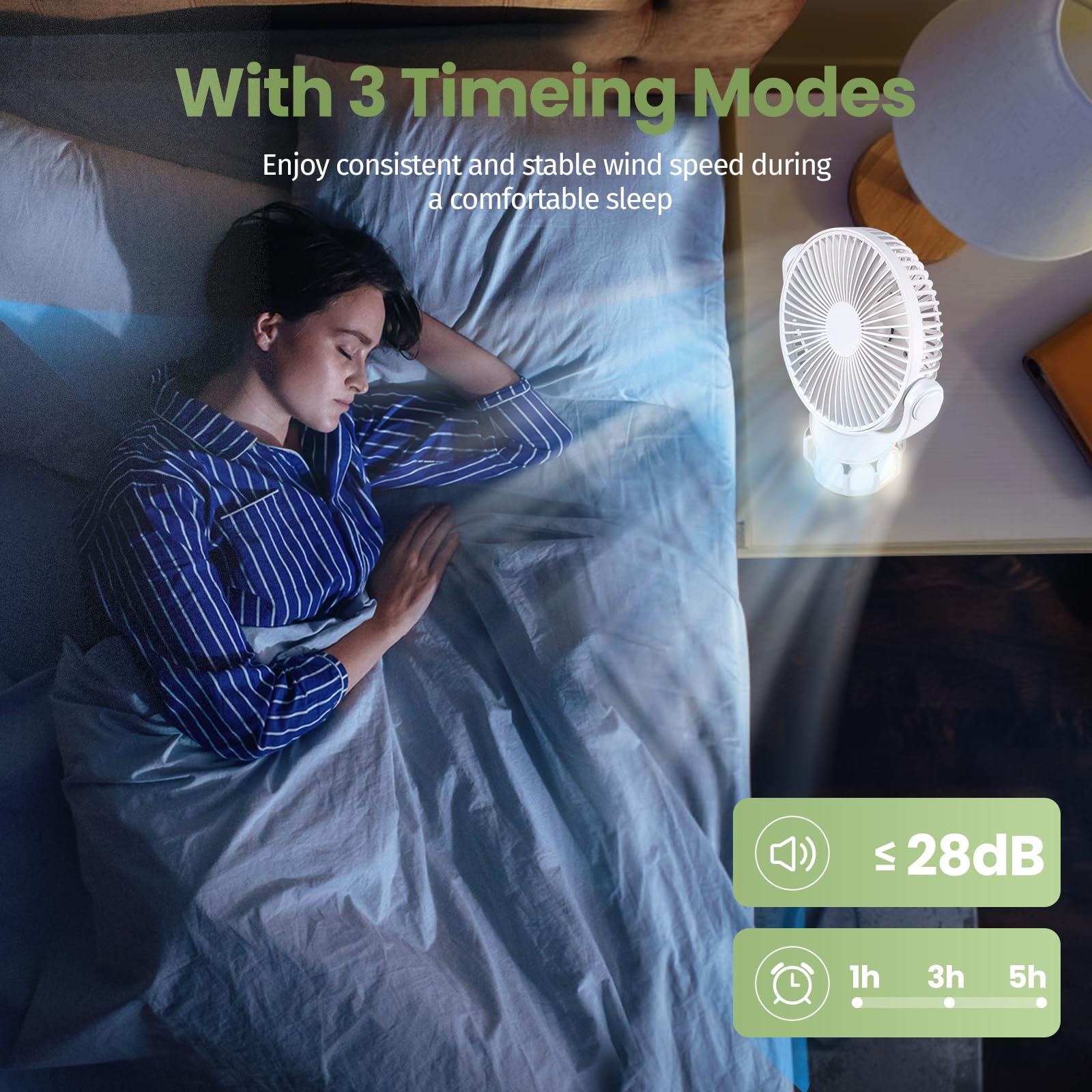 MAXEVE 3-in-1 Portable Camping Battery Powered Fan with LED Lantern, Fan 8H Timer 270°Rotation Battery Operated Fan, 10400mAh Rechargeable USB Desk Beach Fan with Hook&Tripod, Super Quiet