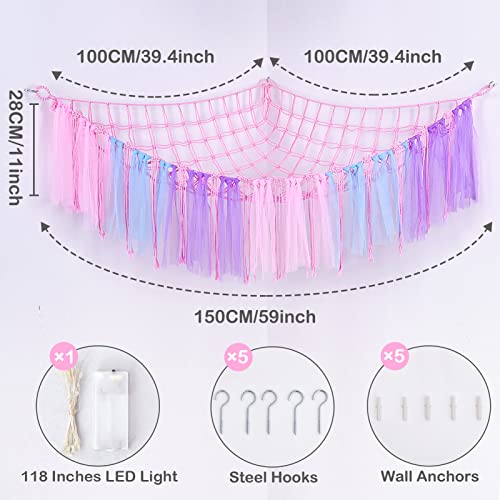 Unicorn Castle Stuffed Animals Hammock Net Kids Toy Storage With Led Light Stuffed Animals Holder Coner Hanging Toy Organizer For Nursery Kids Cute Room Decor