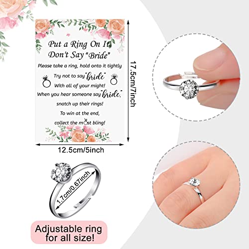 Put a Ring on It Bridal Shower Game with 50 Fake Rings, Rustic Greenery Theme Wedding Shower Games Wedding and Engagement Rings Bridal Shower Decor and Not Say Bride Rules Cards (Silver, Flowers)