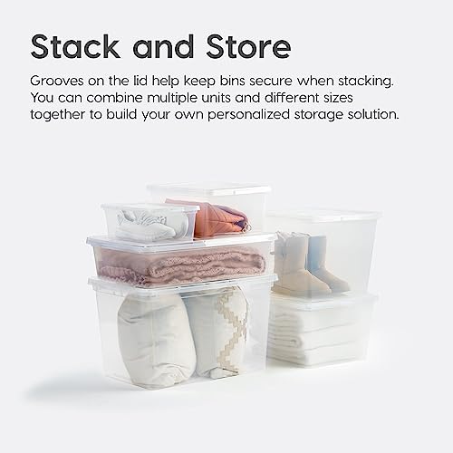 IRIS USA 6.7 Qt. Plastic Storage Container Bin with Latching Lid, 12 Pack, Stackable Nestable Shoe Box Tote Shoebox Closet Organization School Art Supplies - Clear