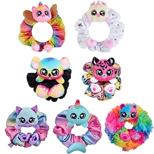 SCRUNCHMIEZ 96553 Seven Pack, Exclusive Magically transforms from Hair Scrunchie to Cute Plush Friend as Well as Backpack Clip. So Many Characters to Collect & wear