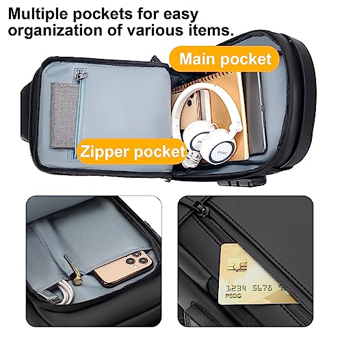 Dwenles Men's Small Anti-theft Sling Bags USB Chest Sling Backpack Waterproof Lightweight One Strap Backpack (Black)