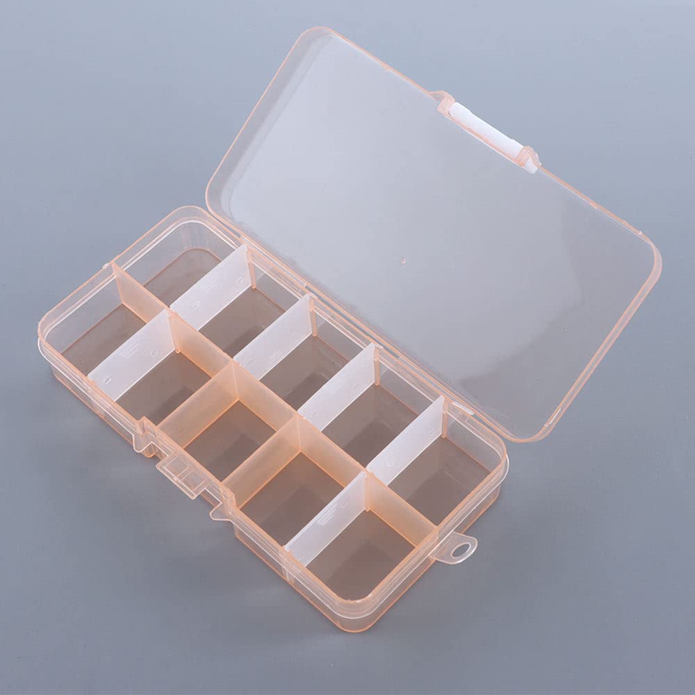 Clear Plastic Fishing Tackle Box, Fishing Lure Bait Hooks Storage Box Case Container Organizer with Adjustable Dividers(Orange White Buckle)