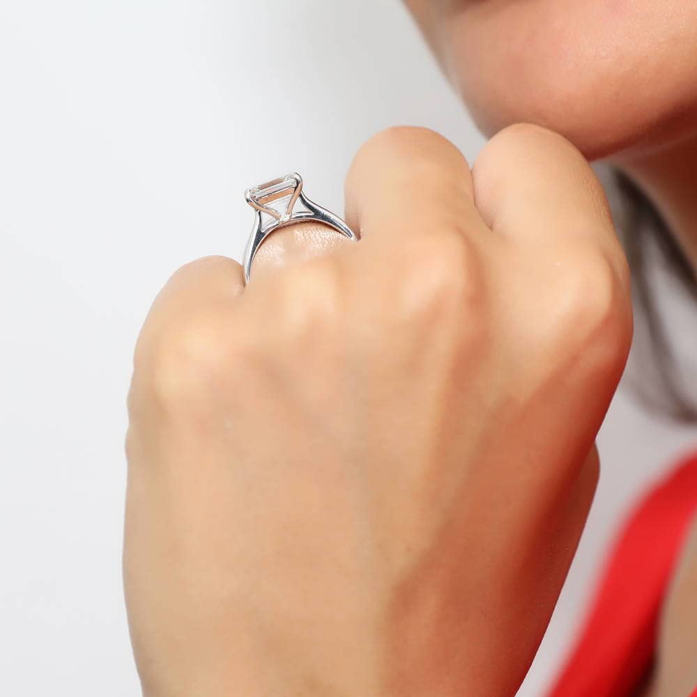 BERRICLE Sterling Silver East-West Wedding Engagement Rings Cubic Zirconia CZ Solitaire Ring Set for Women, Rhodium Plated Size 6