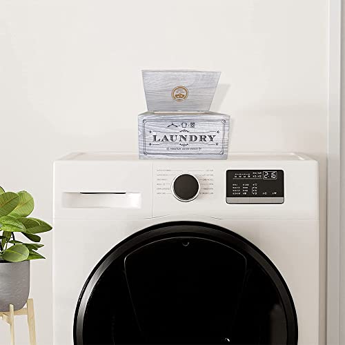 LUSAV Dryer Sheet Holder Dispenser with Hinged Lid for Laundry Room - Farmhouse Decor Dryer Sheets Container - with air Purifying Bag -Rectangular Box (Grayish-White) 7.9''x5''x4.2''