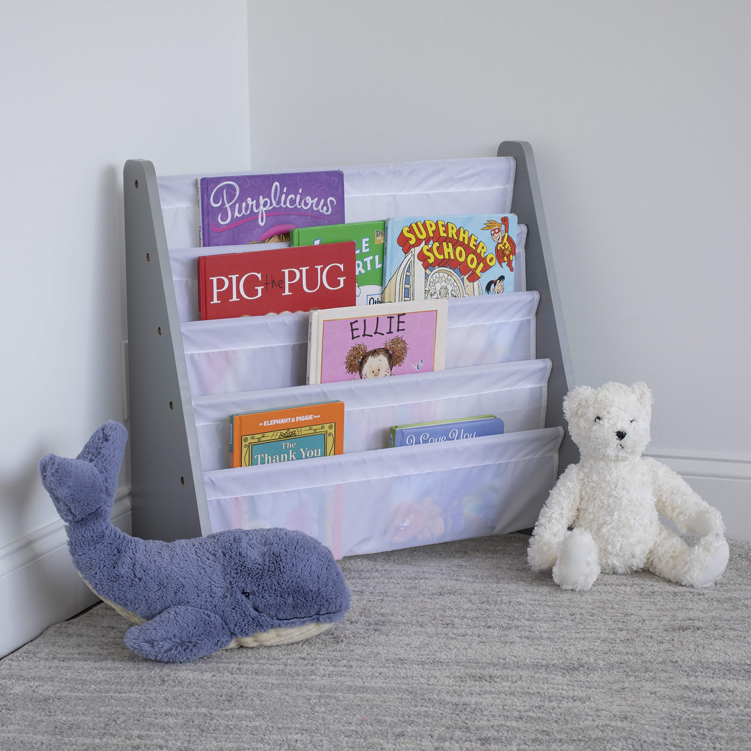 Humble Crew Supersized Wood Toy Storage Organizer, Extra Large, Grey/White & Crew Kids Book Rack Storage Bookshelf, Grey/White