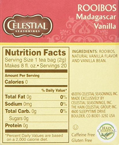 Celestial Seasonings Madagascar Vanilla Rooibos African Red Herbal Tea, 20 ct