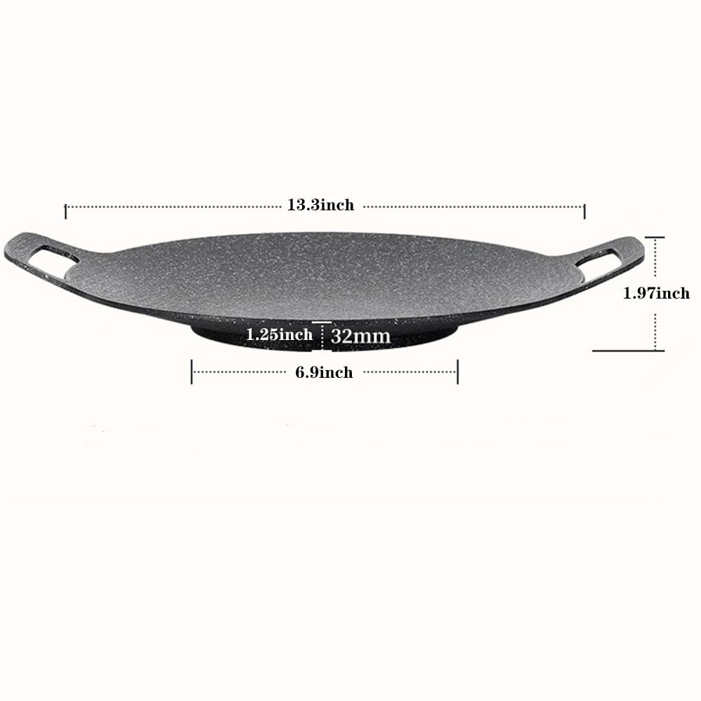 Korean BBQ Grill Pan 13.3inches, UNOSCHRIM Non-stick Grill Pan, Granite Coating Circular Grill Pan with Anti-Scalding Gloves and Food Clip, Suitable for Both Home and Outdoor Camping