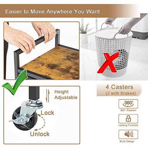 DAELIFKER Laundry Basket, Laundry Hamper 3 Section with Wheels, One Shelf, Metal Frame and Removable Laundry Sorter Bags, Clothes Hampers for Laundry Room (Black, 85 L)