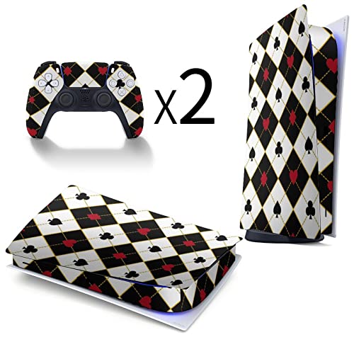Card Suits White Black Diamond Full Protective Skin Cover Design Wrap Decal Sticker Compatible with PS5 Digital Edition Console and Controller