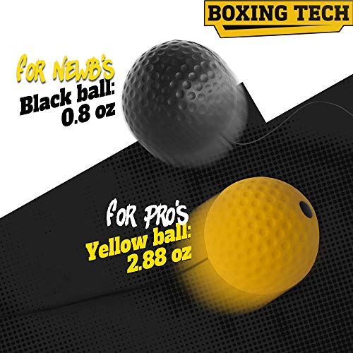 Boxing Reflex Ball Headband Set - Punching Ball on String Adjustable Two Difficulty Level for Training Box Fight MMA Equipment Hand Eye Coordination Speed Reaction with Hand Wraps for Kids and Adults