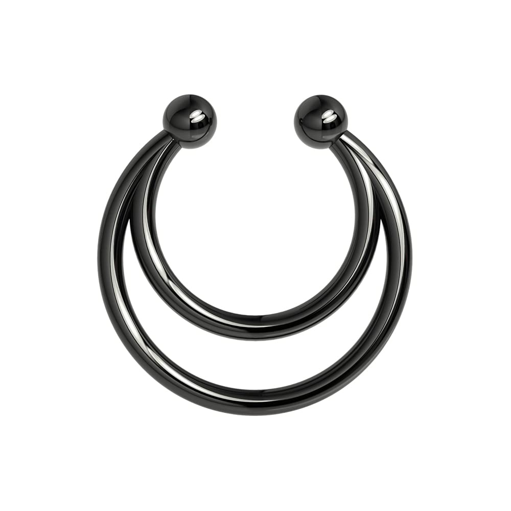 Black PVD Twin Circular Design 16 Gauge 316L Surgical Steel Fake Septum Non Piercing Ring