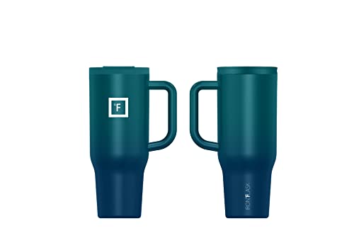 IRON °FLASK Co-Pilot 40 oz Insulated Tumbler with Straw & Flip Cap Lids - Cup Holder Bottle for Hot or Cold Drink - Leak-Proof, Double Walled - Water, Coffee Portable Travel Mug - Dark Night
