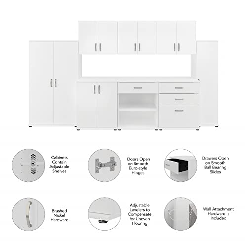 Bush Business Furniture Universal 8 Piece Modular Laundry Room Storage Set with Floor and Wall Cabinets, White