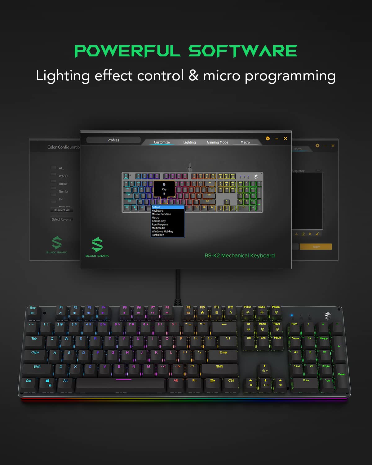 Black Shark RGB Mechanical Gaming Keyboard LED Backlit Wired Keyboard with Blue Switches, Fully Programmable, Anti-Ghosting 104 Keys for Desktop PC, Sixgill K2