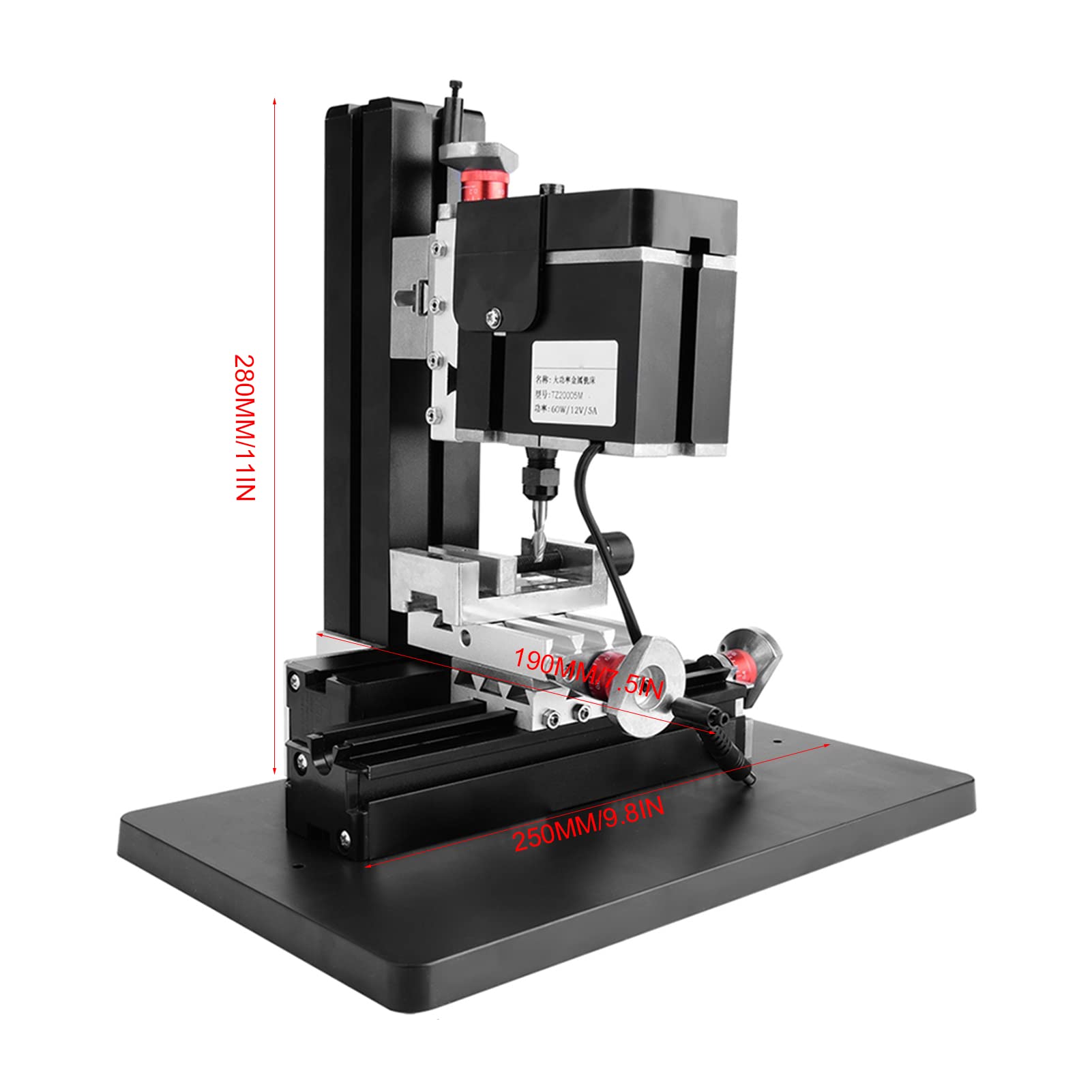 Mini Metal Lathe, 60W 100-240V 12000RPM TZ20005M Mini Wood Lathe DIY Miniature Milling Machine Miller, Milling Cutter with Two Cutting Edges