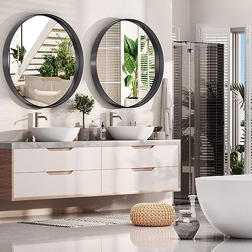 Hasipu 20×20 Inch Wall Mirror for Bathroom, Round Black Metal Frame Bathroom Mirrors, Modern Wall Mounted Vanity Mirror for Bathroom