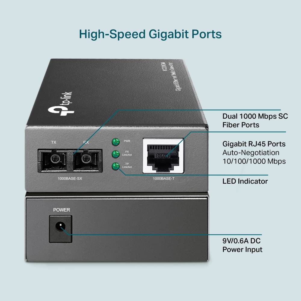 TP-LINK MC200CM Gigabit Media Converter, 1000Mbps RJ45 to 1000M multi-mode SC fiber, up to 550m/1800ft, chassis mountable