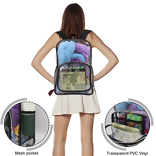 DZLUSJ 3Pcs Clear Backpack Set With Lunch Bag Pencil Case Pouch Heavy Duty Thick PVC Transparent Backpack for Kids and Fans Back to School Supplies(Black)