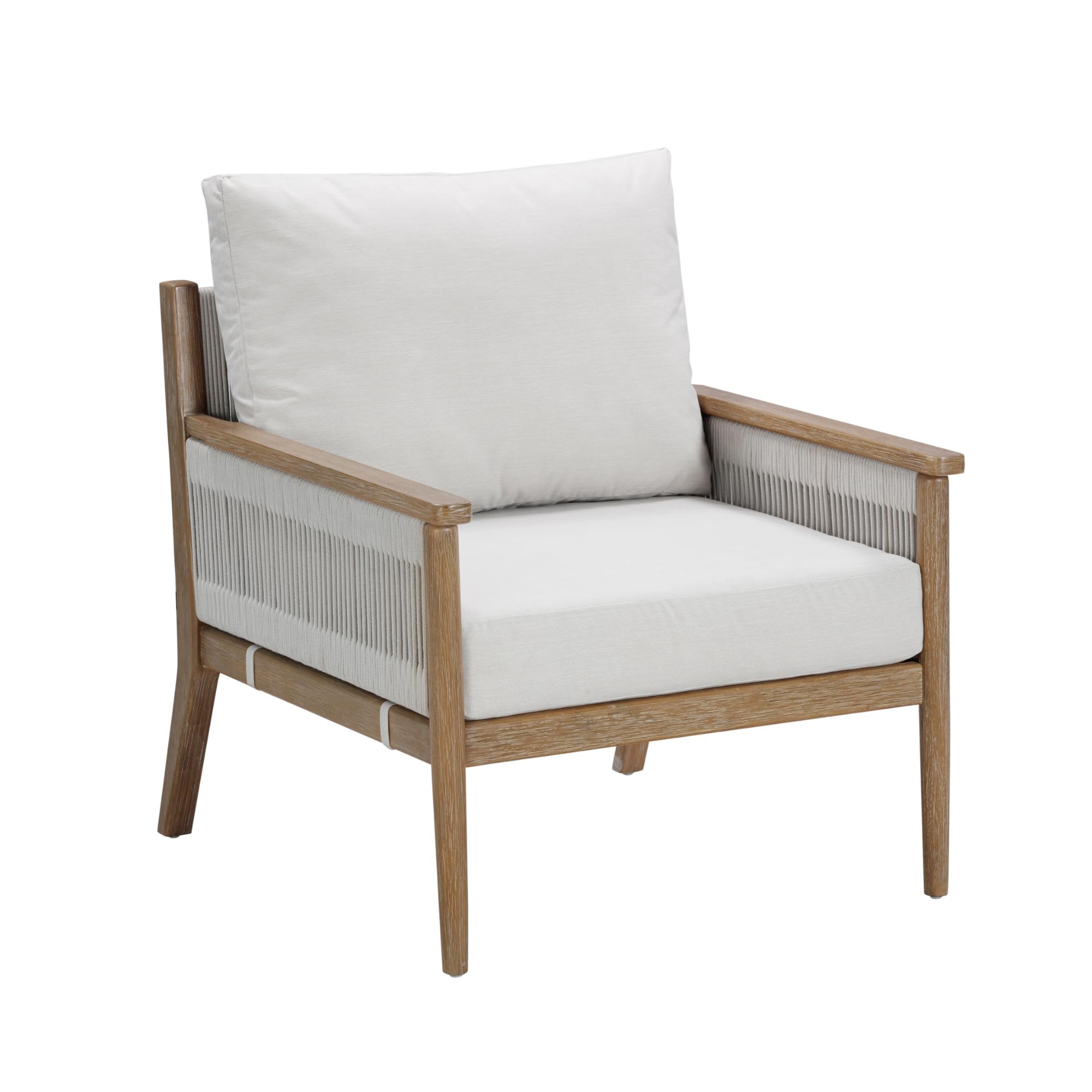 Nathan James Kayden Bohemian Wooden Upholstered Armchair, Outdoor Lounge Chair with Removable Cushion Covers and Solid Acacia Wood Frame, Light Brown