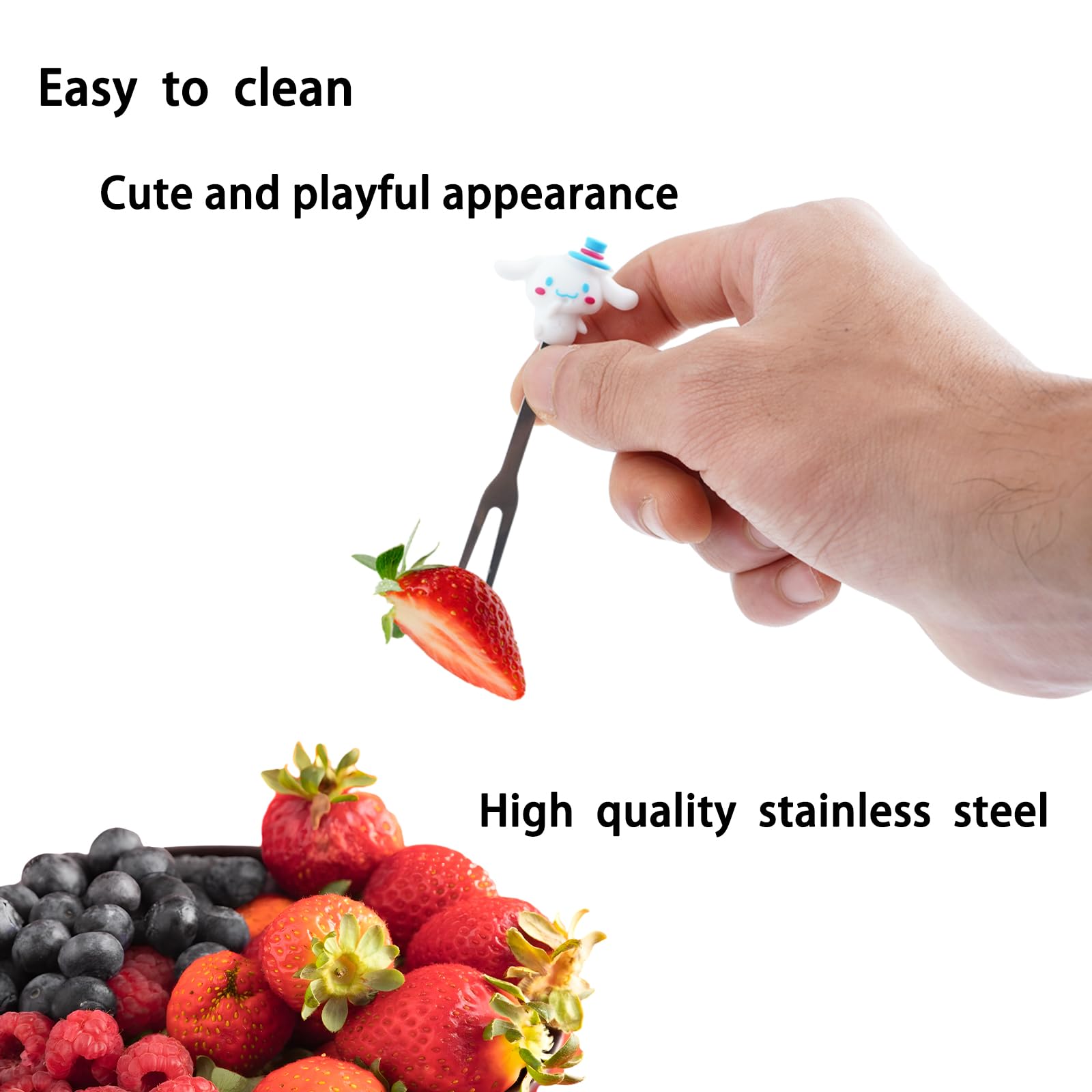 Cartoon Mini Fruit Fork, Cute Set of 6 Fruit Forks with Holder Stainless Steel Food Pick Forks for Home (Cha-SRO)