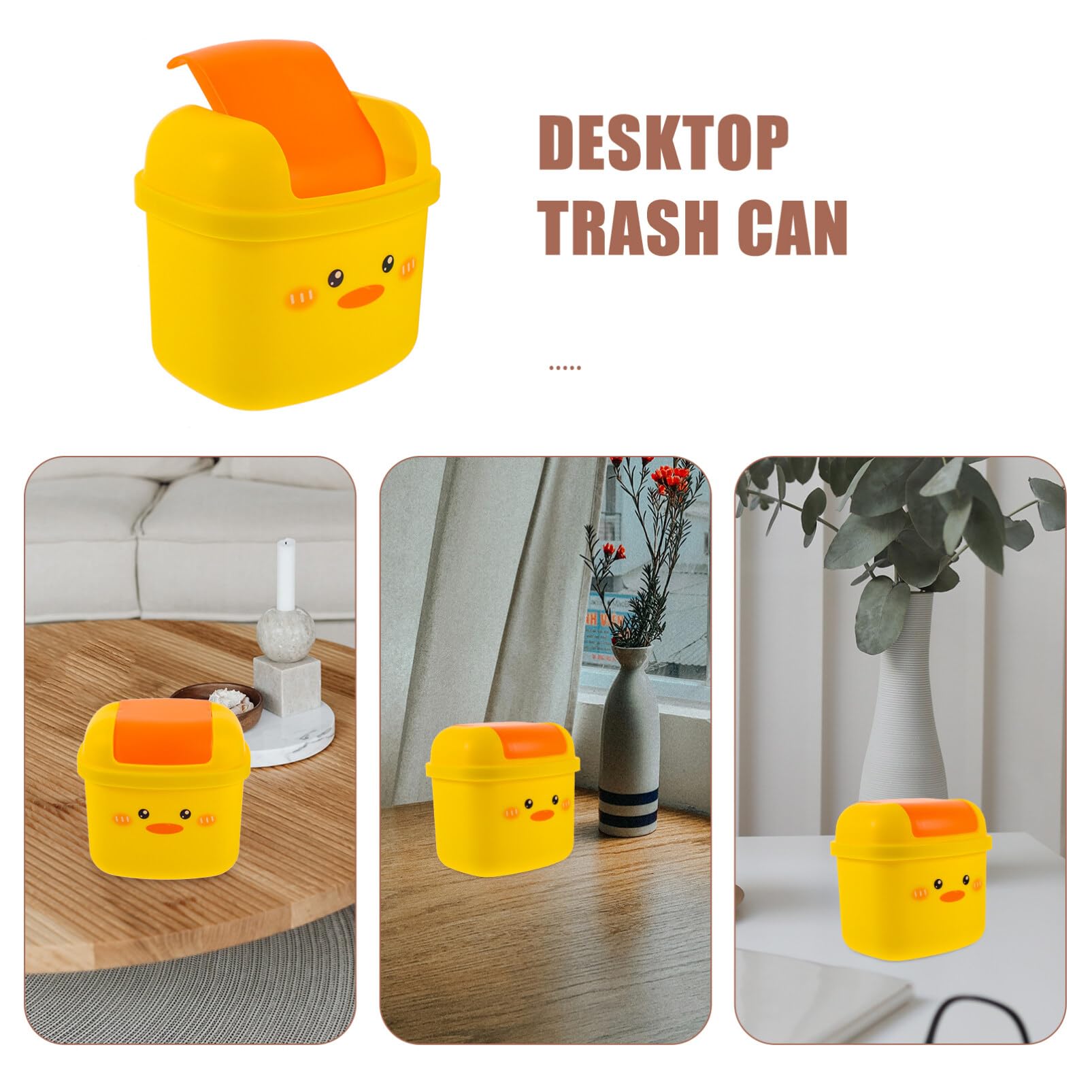 DEARMAMY Small Trash Bin Mini Trash Can with Lid Desktop Ducks Shaped Waste Basket Mini Garbage Can Kawaii Trash Bins for Home Desk Office Kitchen Recycling Trash Container