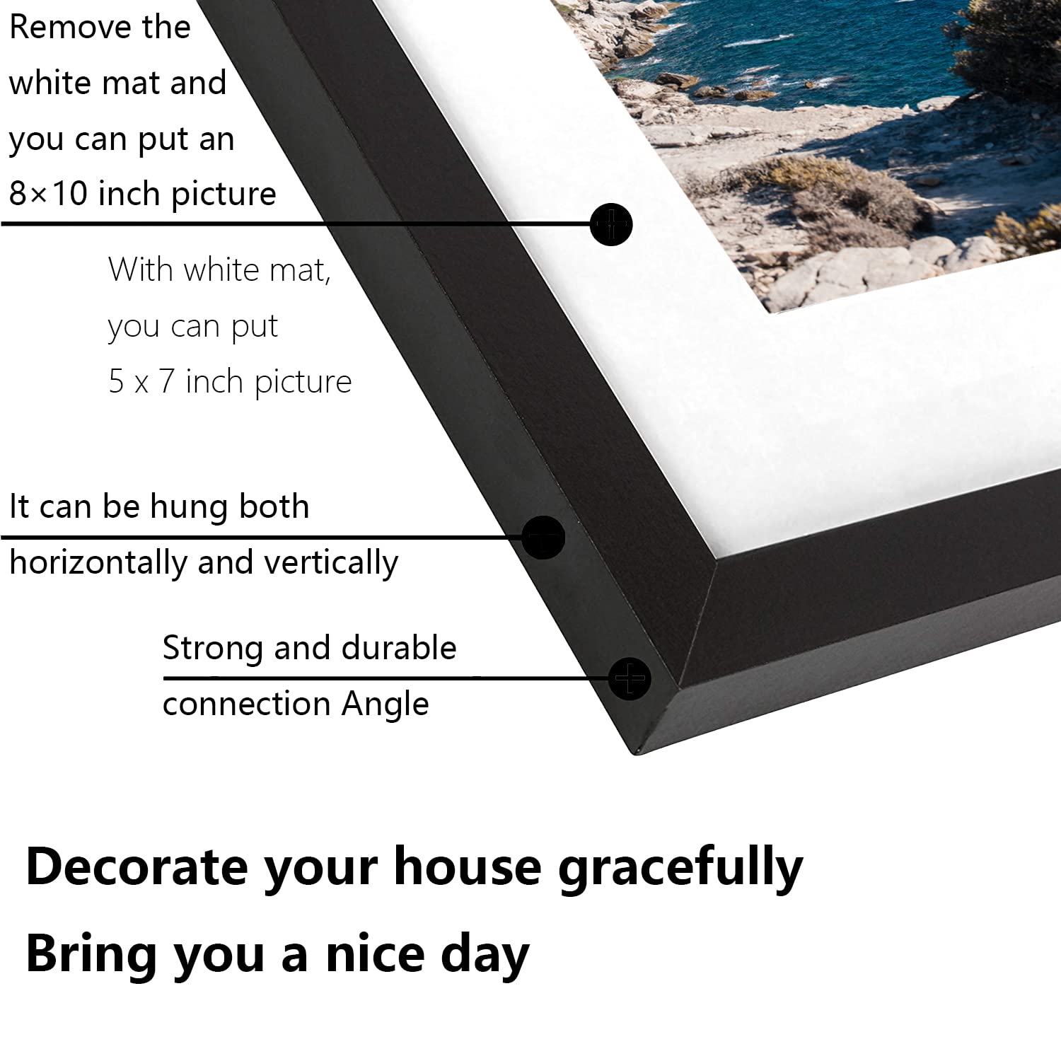 BOANKODU 11x14 Picture Frame Set of 2, Made of High Definition Transparent Plastic for 8x10 with Mat or 11x14 Without Mat, Wall Mounting Photo Frame, Black