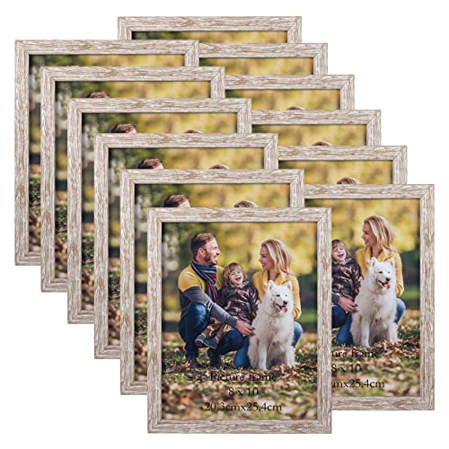 Lyeasw Rustic 8x10 Picture Frame Set of 12, Multi Woodgrain Farmhouse Photo Frames for Wall or Tabletop, Beige