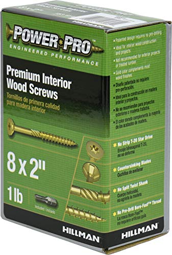 Power Pro 48581 Wood Screws, #8 x 2 Premium, Star Drive Indoor Cabinet Screws, Gold Yellow Zinc, 1lb Box