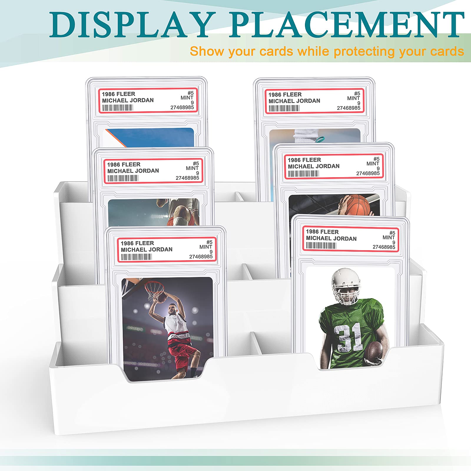 Trading Cards Protector Case Acrylic Clear Baseball Card Holders with Label Position Hard Card Sleeves Small Sturdy Storage Box for Card Standard Collector Sport Game Grade Card Case (6 Pieces)