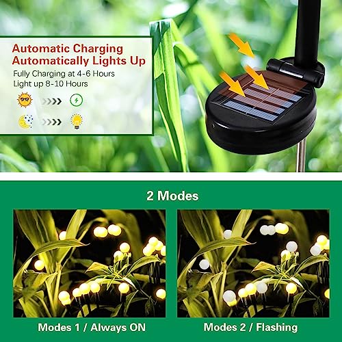 Firefly Solar Garden Lights Outdoor: 4 Pack Solar Firefly Lights Waterproof Lights, 8LED Vibrant Firefly Starburst Swaying Lights,Solar Powered Firefly Lights Applicable to Decoration Planter Outdoor