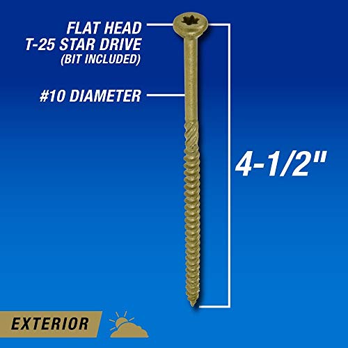 Power Pro 48616 Wood Screws, #10 x 4-1/2", Premium Outdoor Deck Screws, Rust Resistant, Epoxy Coated Bronze, 5lb Tub, 237 pcs
