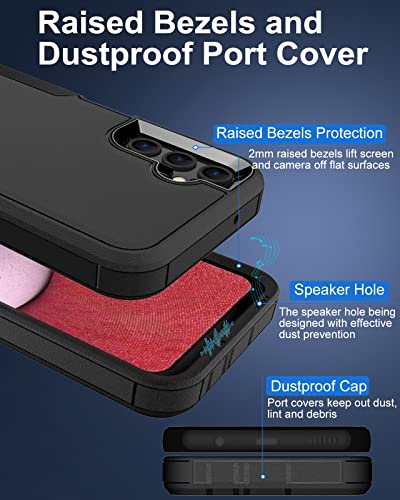 Dahkoiz for Samsung Galaxy A14 5G Case, with Tempered Glass Screen Protector and Dust-Proof Port Cover, Full Body Protection Rubber Cover Phone Case for Samsung Galaxy A14 5G, Black/Black
