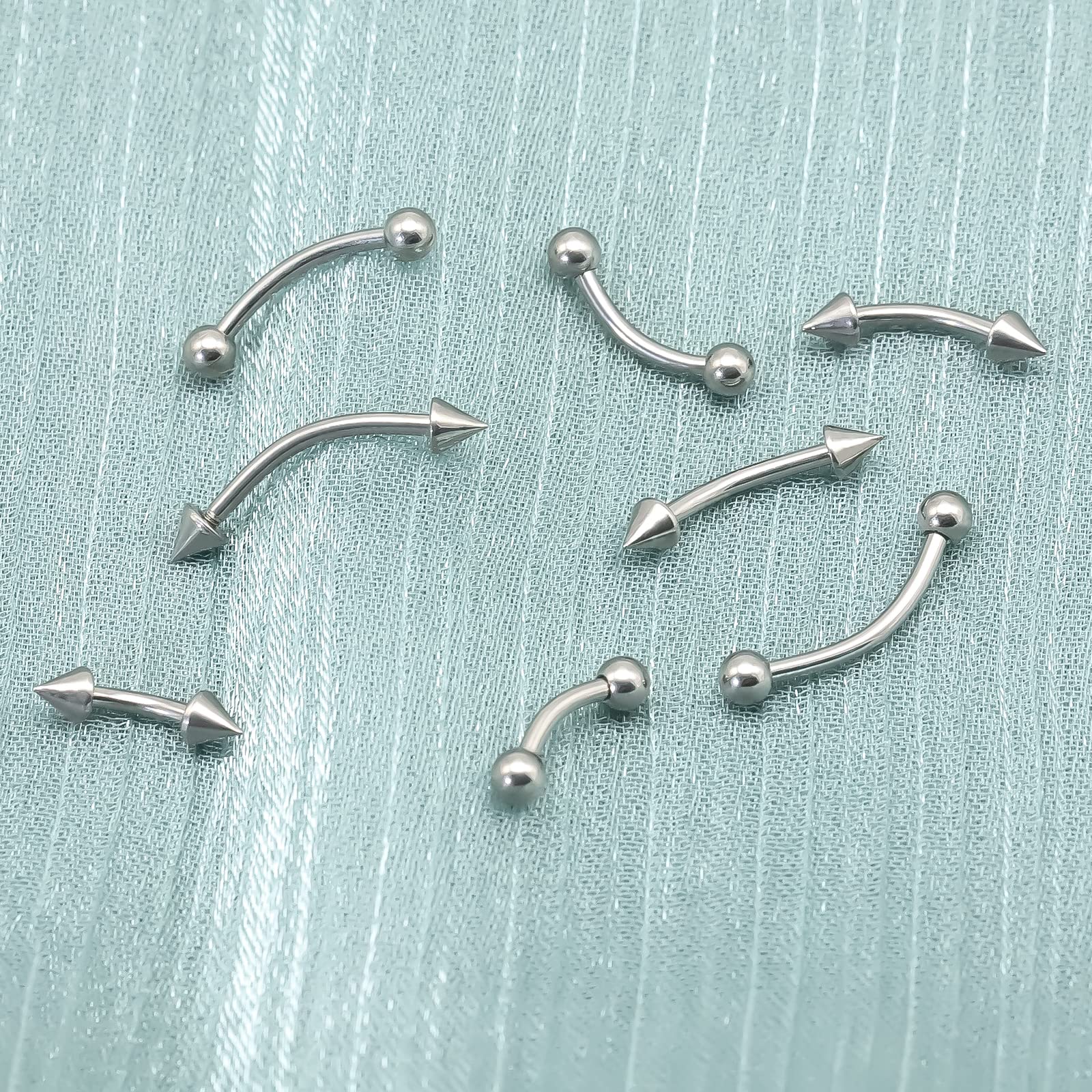 BLISI 8PCS 16G Implant Grade Titanium Silver Curved Barbell Eyebrow Piercing Rings Vertical Labret Lip Jewelry Rook Piercings 6mm/8mm/10mm/12mm Body Piercing Jewelry