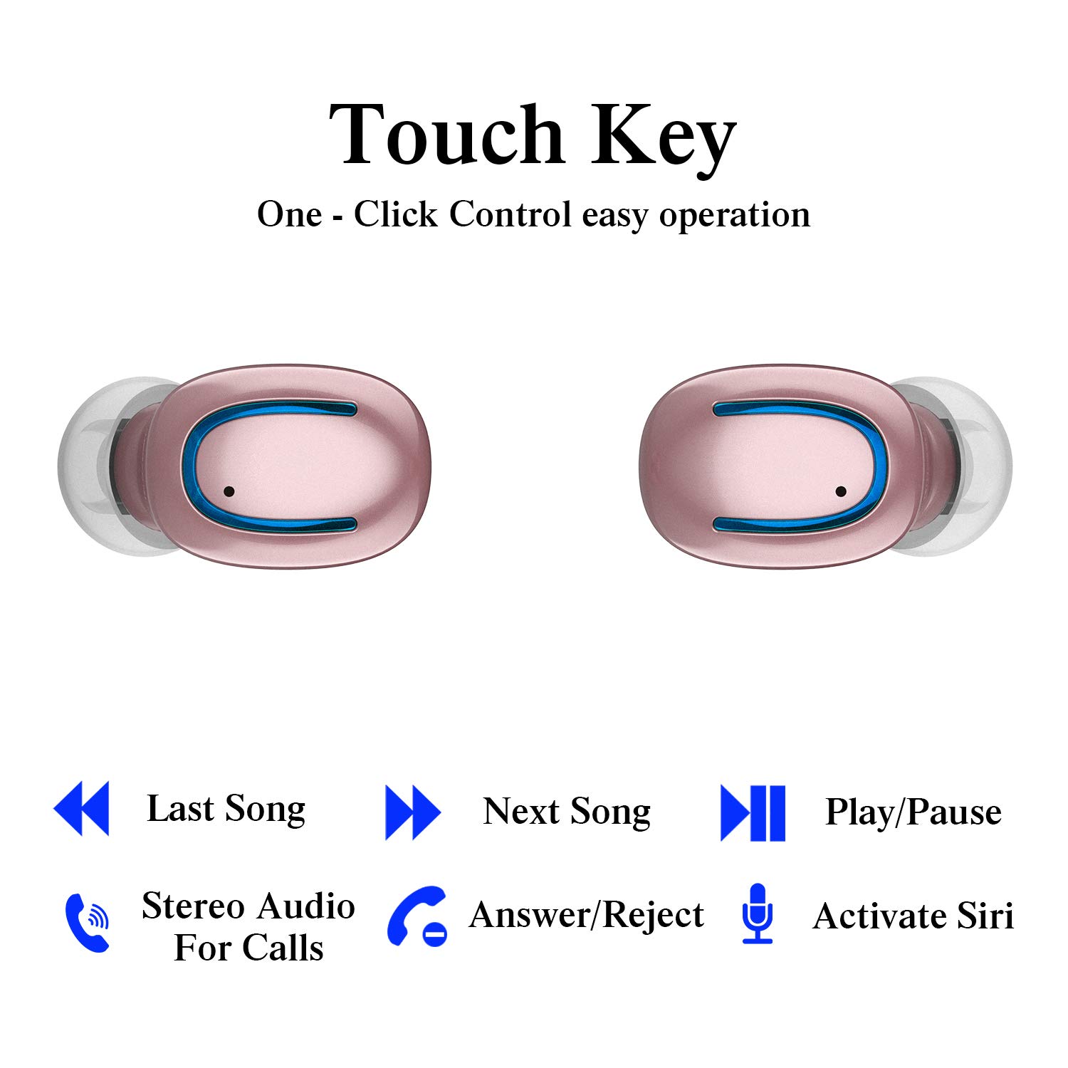 Mini Wireless Earbuds, Bluetooth Earphones in Ear with Wireless Charging Case, IPX7 Waterproof Wireless Mini TWS Mic Hi-Fi Stereo Sport Headphones for iPhone/Samsung/Android(Rose Gold)