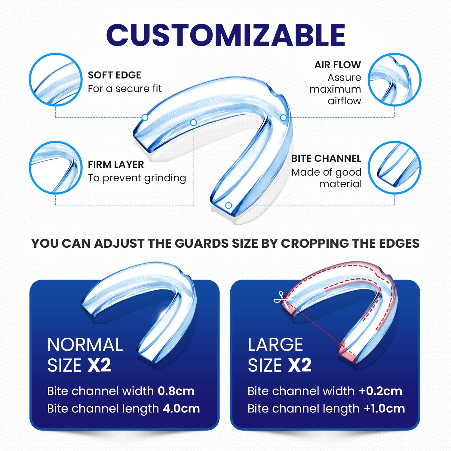 Professional Mouth Guard for Grinding Teeth - 2 Sizes 4 Pieces Mouthguard, Moldable Night Guards for Teeth Grinding, Night Guard for Bruxism & Teeth Clenching - Dental Guard Case