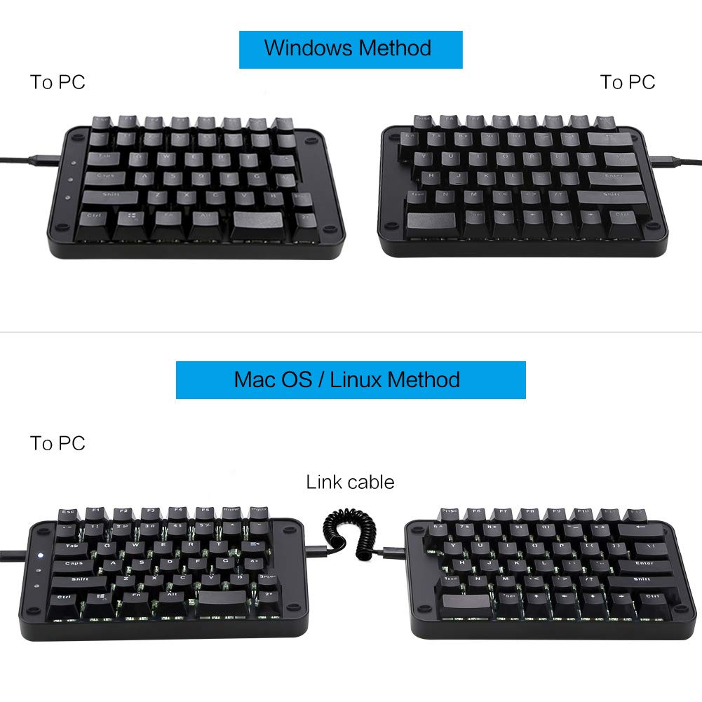 Koolertron Programmable Split Mechanical Keyboard, All 89 Keys Programmable Ergonomic Keypad with OEM Gateron Black Switch, 8 Macro Keys - [SMKD62] Black (OEM Switch White Backlit)