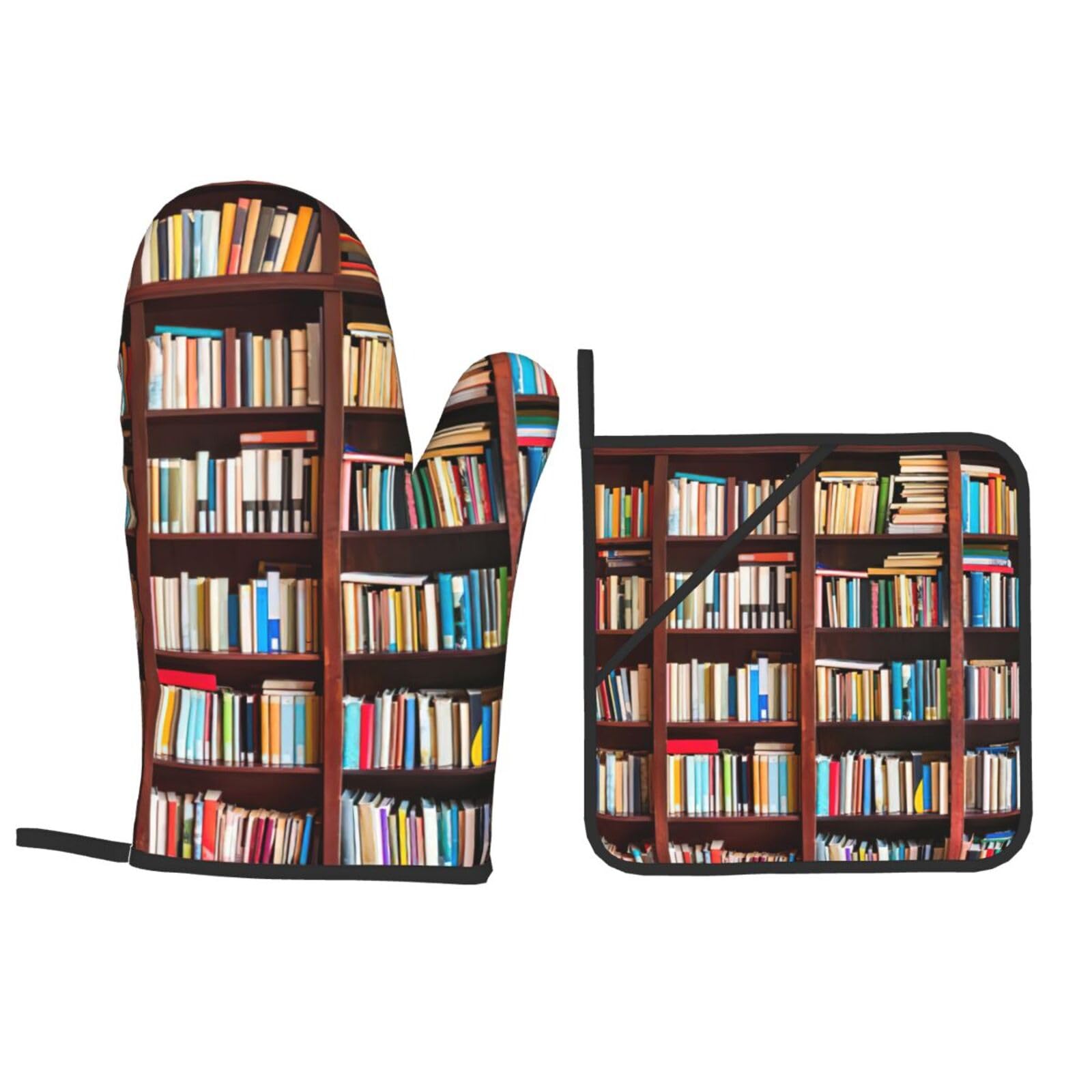 Books Kitchen Baking 4-Piece Set–Heat Resistant Oven Mitts and Pot Holders Kitchen Hot Pads