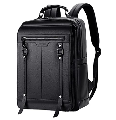 HKZHITOU Vintage Leather Laptop Backpack For Men,Men Black Leather College Backpack Travel Waterproof Bags Fit 15.6 Inch Notebook
