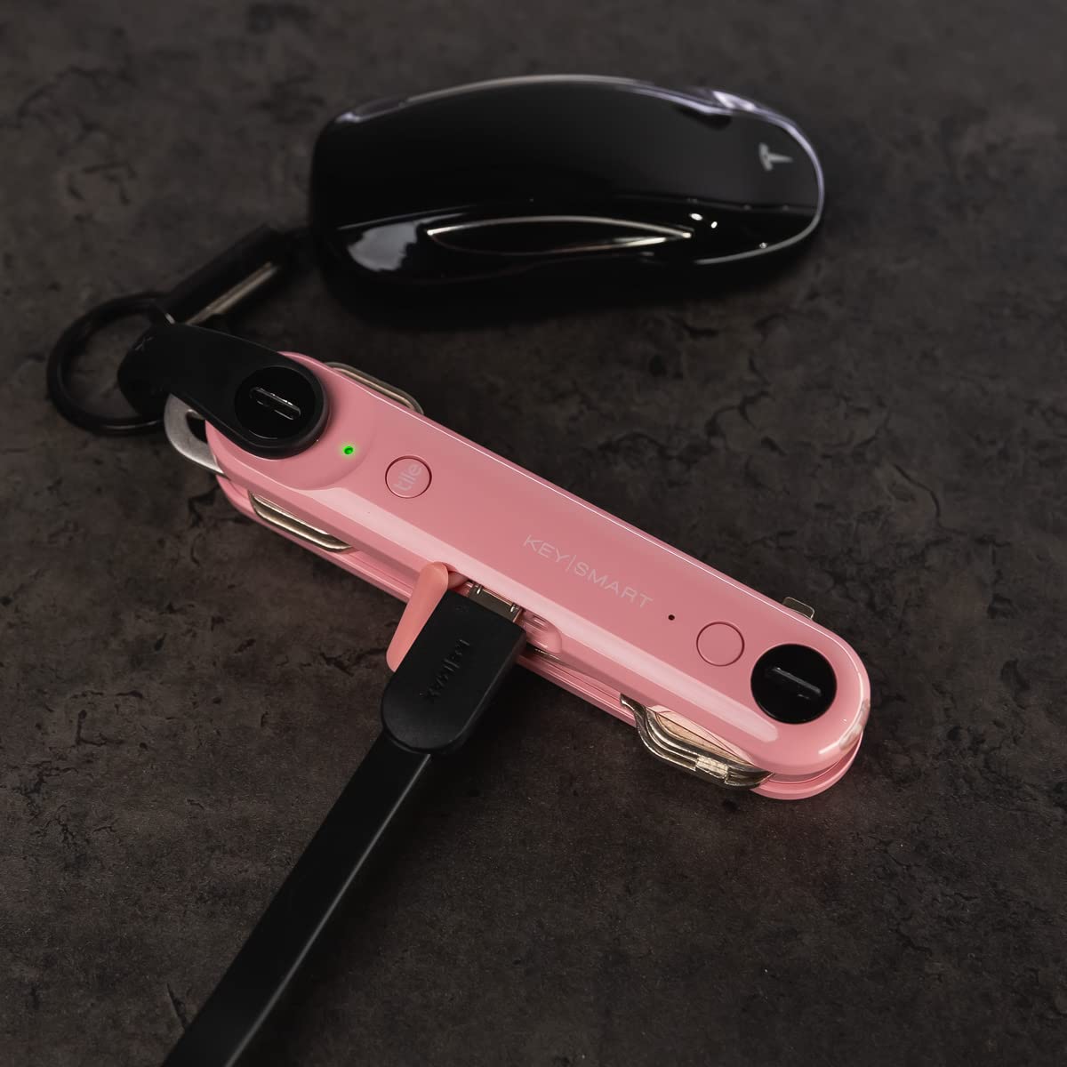 KeySmart Max - Compact Trackable Key Organizer w LED Flashlight and Tile Bluetooth Key Finder Technology, EDC Key Holder, Attach Car Key Fob, and Other Keychain Accessories (up to 14 Keys, Blush Pink)