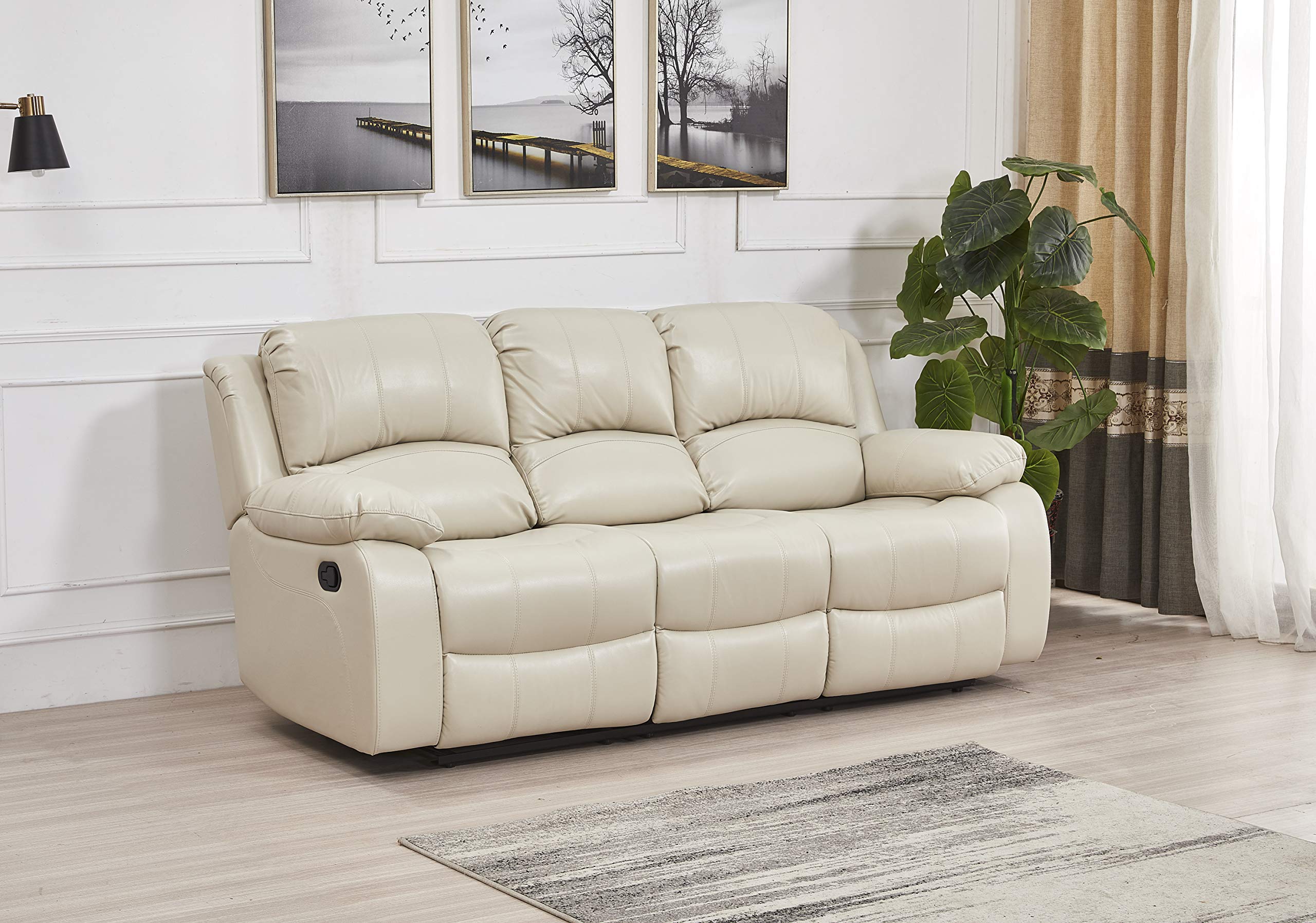 Betsy Furniture 2PC Bonded Leather Recliner Set, Sofa, Loveseat, 8018, Beige
