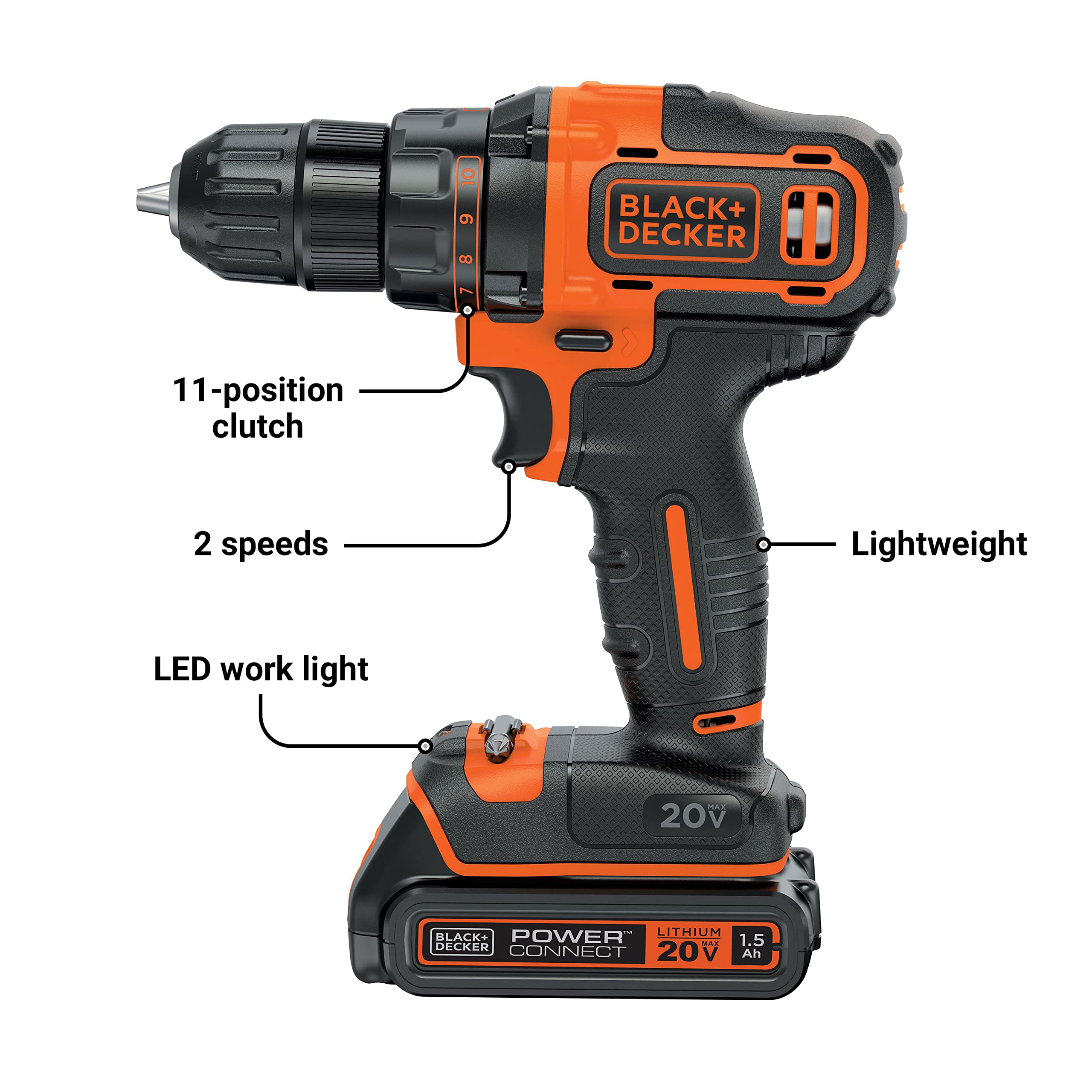 BLACK+DECKER 20V MAX* POWERCONNECT 3/8 in. Cordless Drill/Driver Kit (BDCDD220C)
